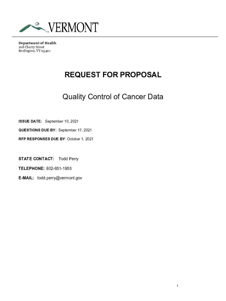 Fillable Online REQUEST FOR PROPOSAL Quality Control of Cancer Data Fax ...