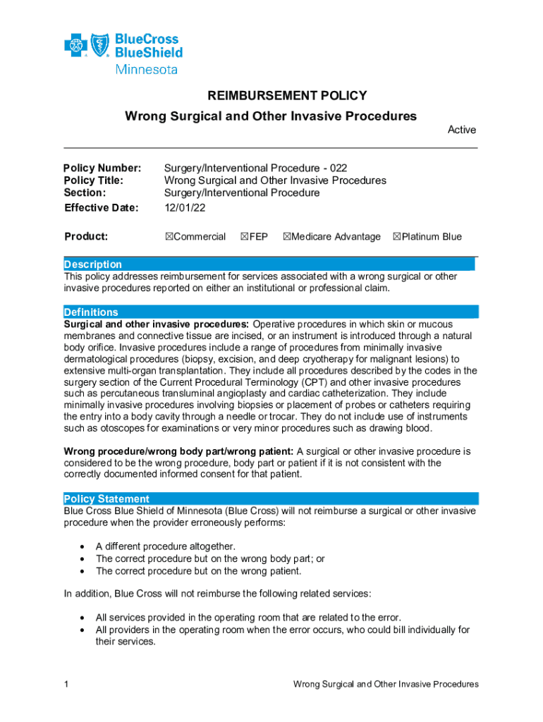 Fillable Online Surgery. Interventional Procedure - 022 Wrong Surgical ...