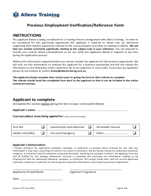 Fillable Online Previous Employment Verification/Reference Form Fax ...