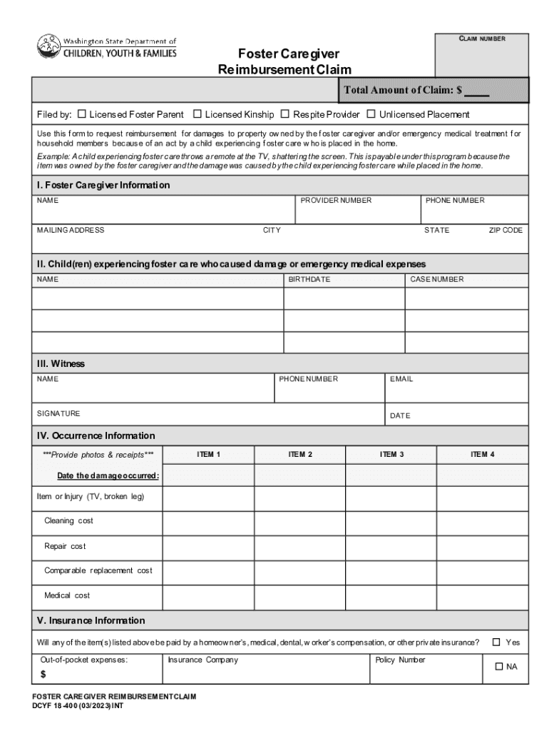 Fillable Online Licensed Foster Parent Claims and Invoicing Fax Email ...