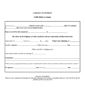 LODGING STATEMENT - I did not share a room. I ... Doc Template | pdfFiller