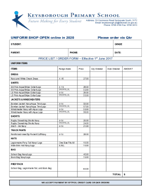 Fillable Online Uniform Price List Order Form cash less.doc - 2020.doc ...