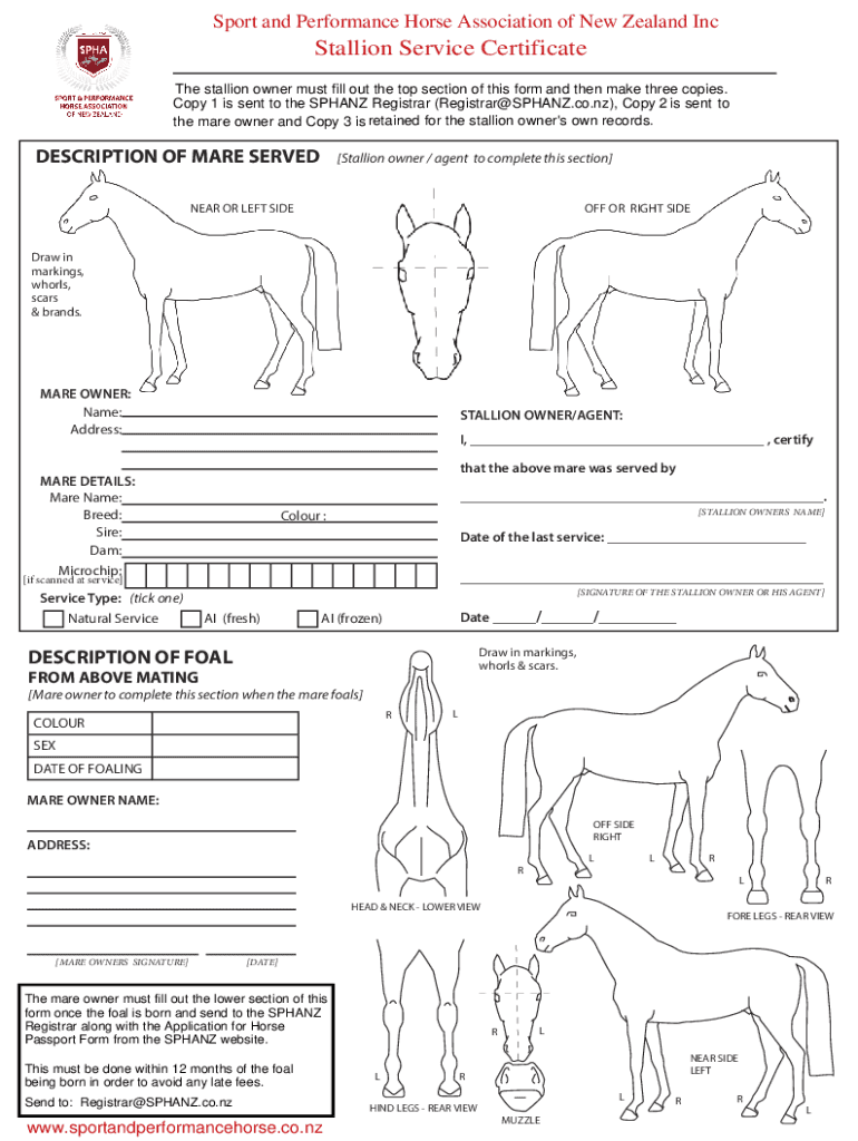 Fillable Online Stallion Service Certificate Fax Email Print - pdfFiller