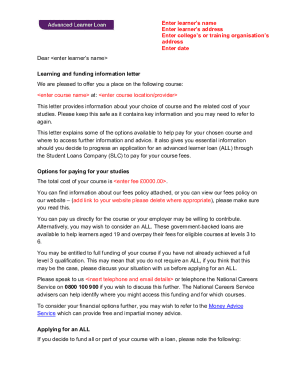 Fillable Online Advanced Learner Loan - Learning and Funding ...