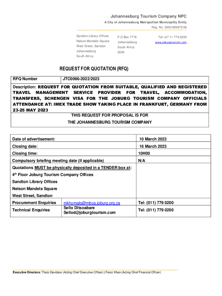Fillable Online REQUEST FOR QUOTATION (RFQ) - Joburg Metro Bus Fax ...