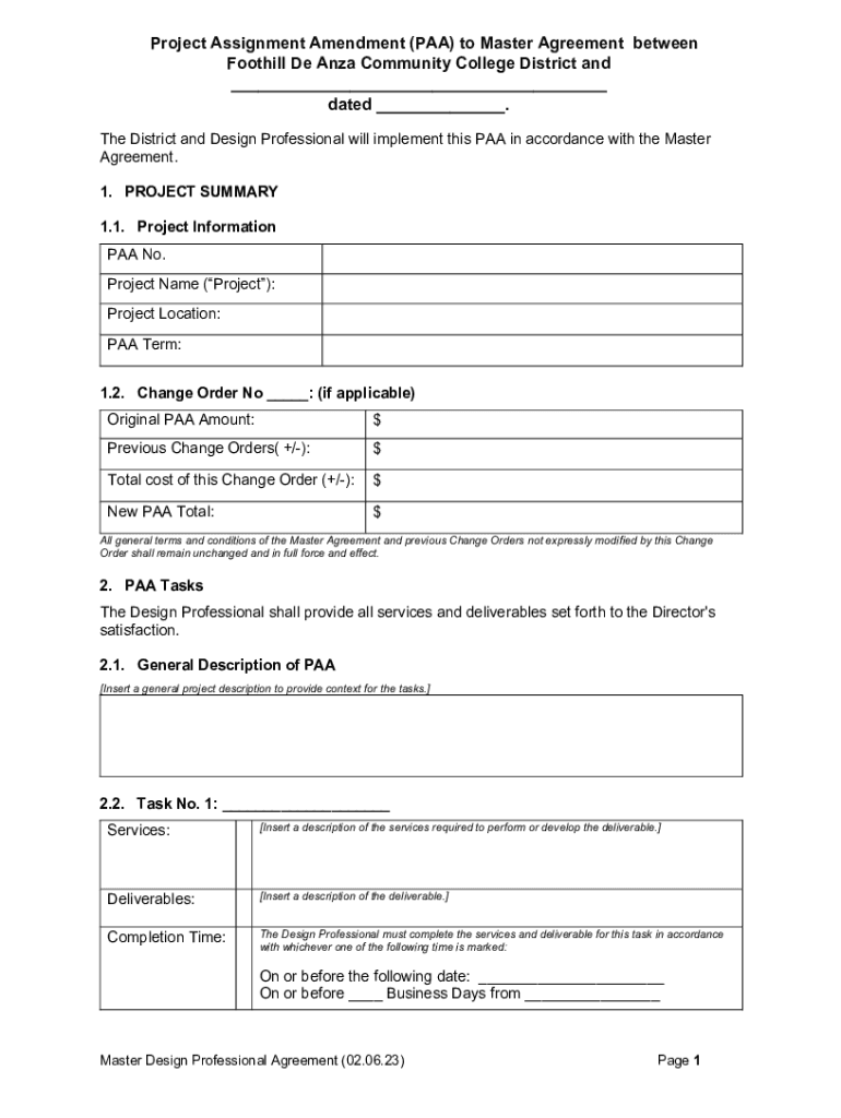Fillable Online purchasing fhda Project Assignment Amendment (PAA) to ...
