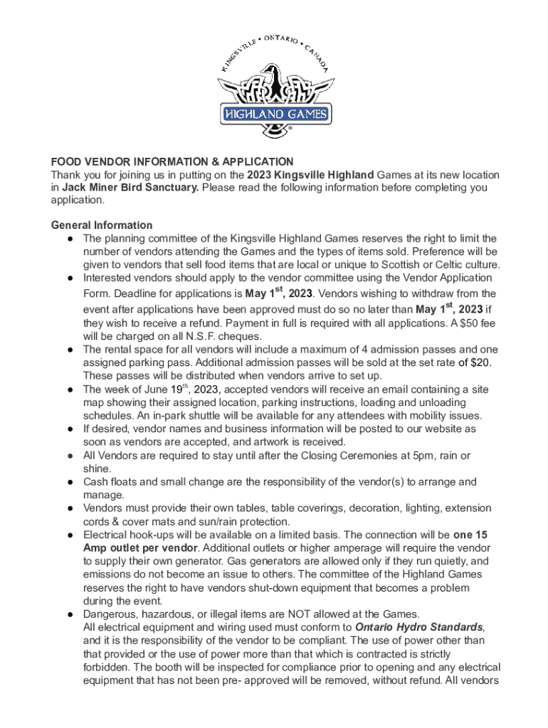 Fillable Online Food Vendor Application Form Template Fax Email Print ...