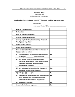 Fillable Online hpgcl org 73 Form PF No. 6 Application for withdrawal ...