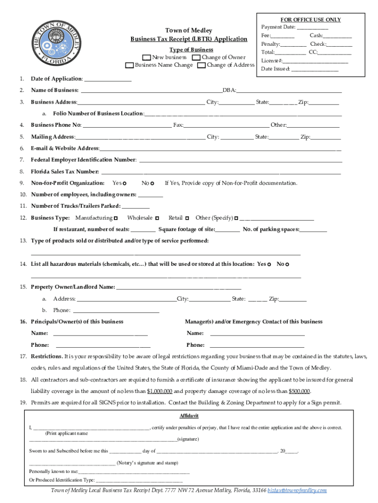 Fillable Online Application for Business Tax Receipt (BTR) Fax Email ...