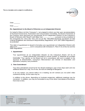 Fillable Online Template of Letter of Appointment to Independent ...
