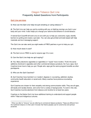 Fillable Online Washington State Quitline Frequently Asked Questions ...