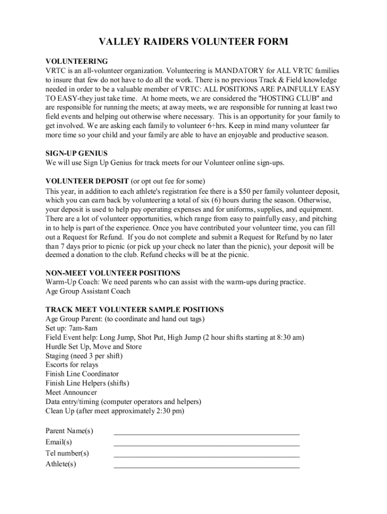 Fillable Online Volunteer Information Sheet Preferred Title (circle ...