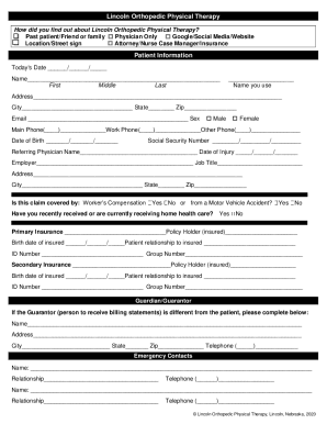 Fillable Online TherapistsLincoln Orthopedic Physical Therapy - Nebraska Fax Email Print - pdfFiller