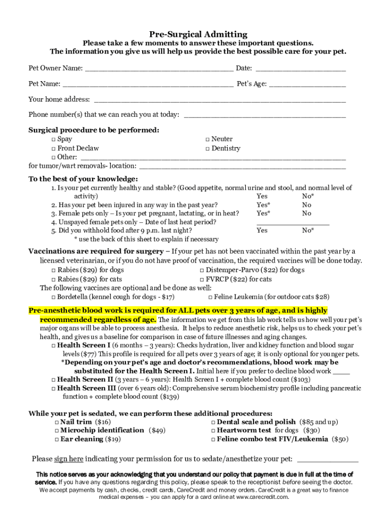 Fillable Online Before and After Care for Spay or Neuter Surgery Fax ...