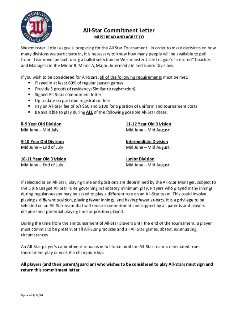 Fillable Online all star commitment letter 042414.docx Fax Email Print ...