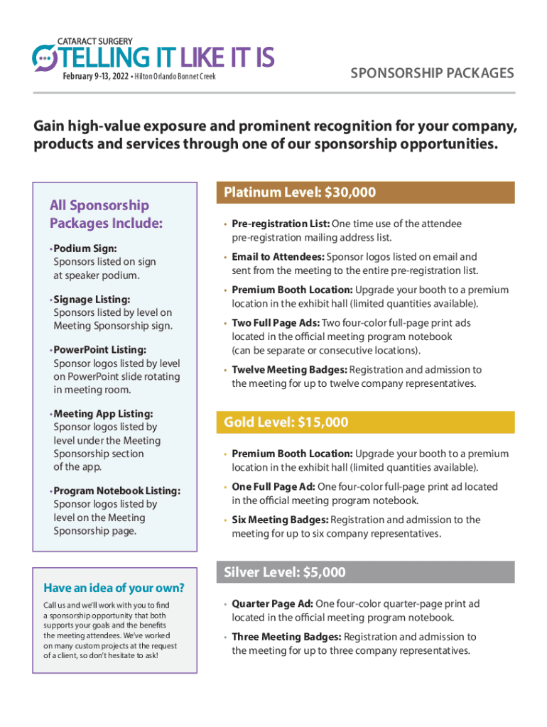 Fillable Online Impressive Event Sponsorship Packages: Ideas and Tips ...