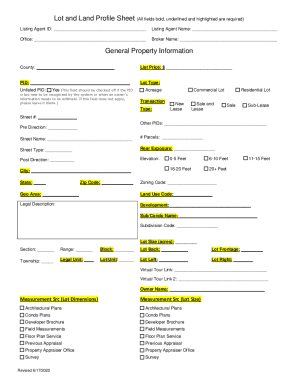 Fillable Online Lot and Land Profile Sheet (All fields bold, underlined ...
