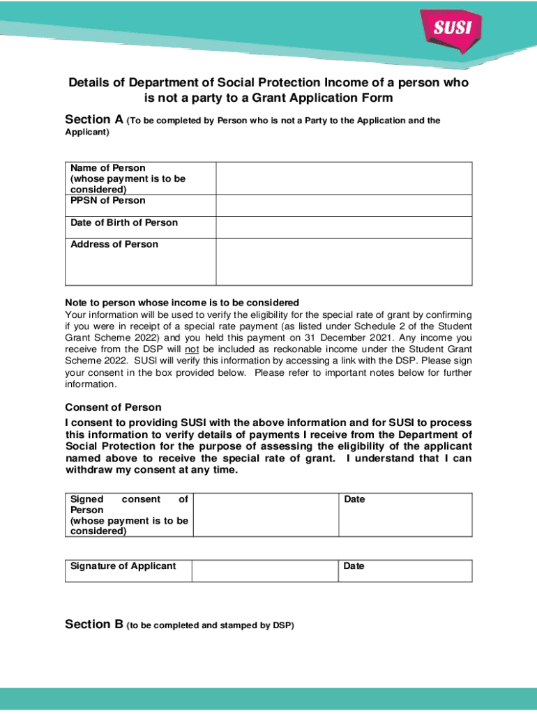 Fillable Online Details of Department of Social Protection Income of a ...