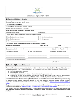 Fillable Online Eden Cottage - Enrolment Agreement Form Fax Email Print - pdfFiller