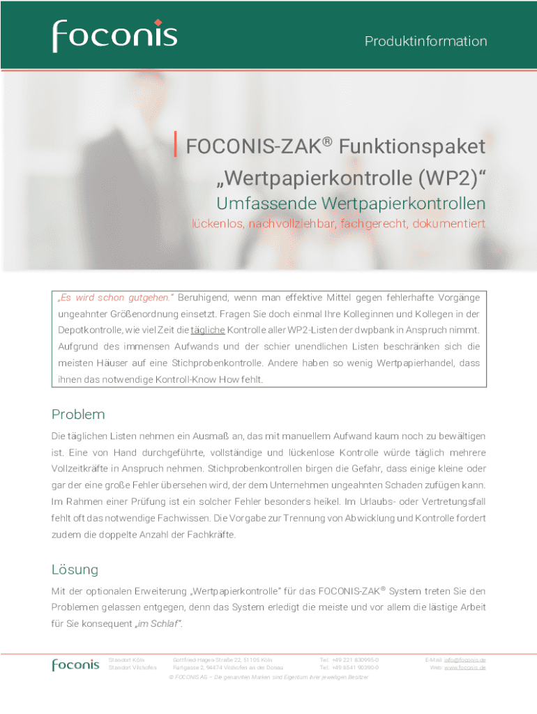Ausfüllbar Online FOCONIS-ZAK Funktionspaket Wertpapierkontrolle (WP2 ...