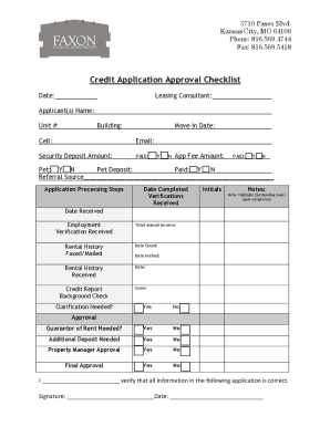 Fillable Online Credit Application Approval Checklist Fax Email Print ...