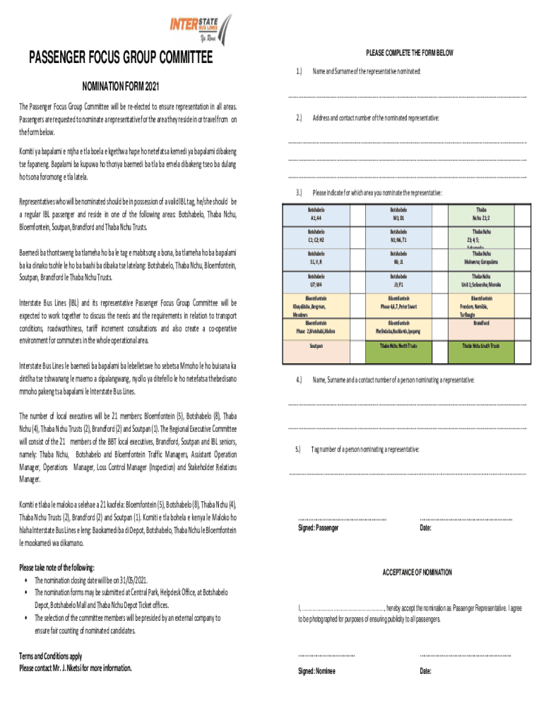 Fillable Online Passenger representation on Bus Service Improvement ...