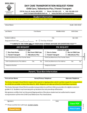 Fillable Online Daycare transportation request form available online ...