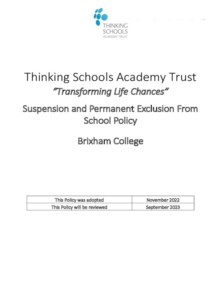 Fillable Online Suspension and Permanent Exclusion From School Policy ...