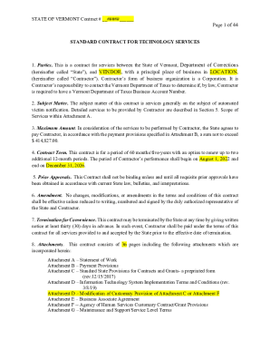Fillable Online STATE OF VERMONT Contract # ##### Fax Email Print ...
