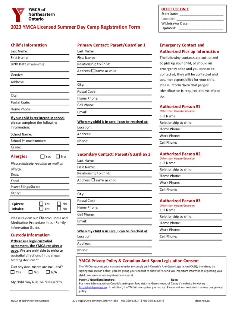 Fillable Online Summer Day Camp - YMCA of Orange County Fax Email Print - pdfFiller