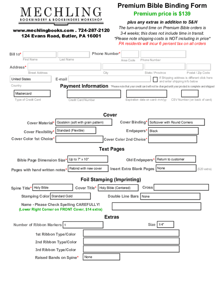 Fillable Online Premium Bible Binding Form Fax Email Print - pdfFiller
