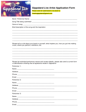 Fillable Online Gippsland Live Artist Application Form Fax Email Print ...