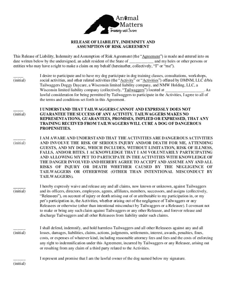 Fillable Online Indemnification and Release Agreement Fax Email Print - pdfFiller