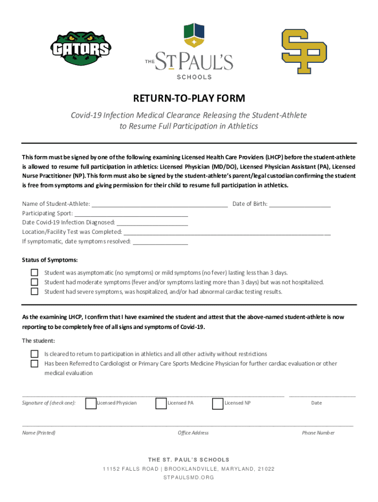 Fillable Online INJURY RETURN TO PLAY FORM: Fax Email Print - pdfFiller