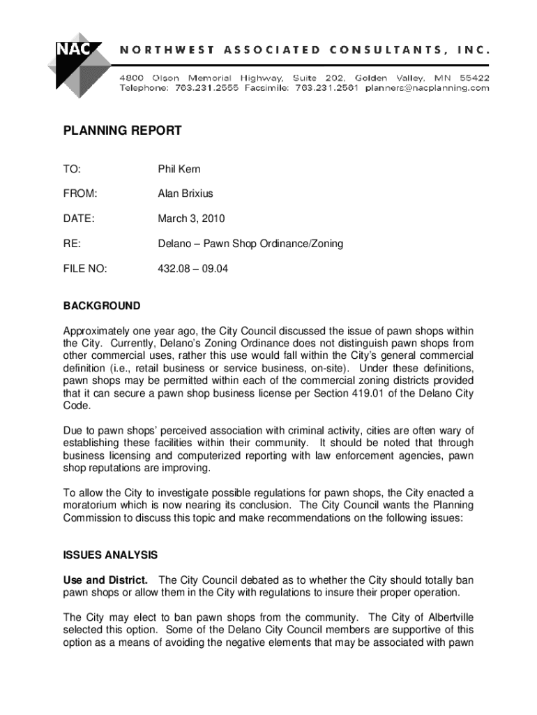 Fillable Online Pawn Shop Ordinance/Zoning Fax Email Print - pdfFiller