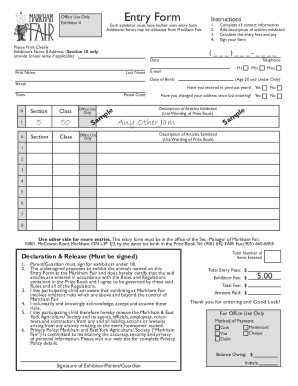Fillable Online ENTRY FORM - - Fax Email Print - pdfFiller