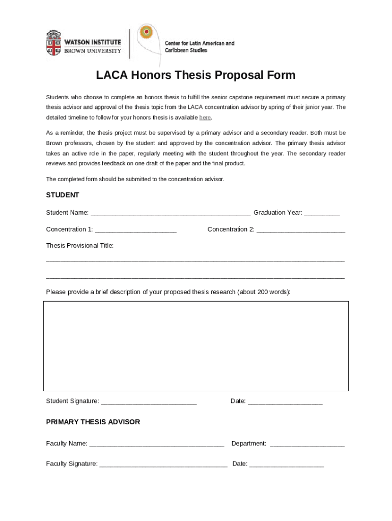 Honors Thesis Research Proposal Doc Template | pdfFiller