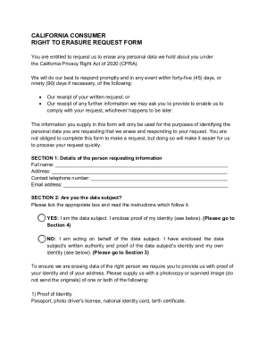 Fillable Online RIGHT TO ERASURE REQUEST FORM Fax Email Print - pdfFiller