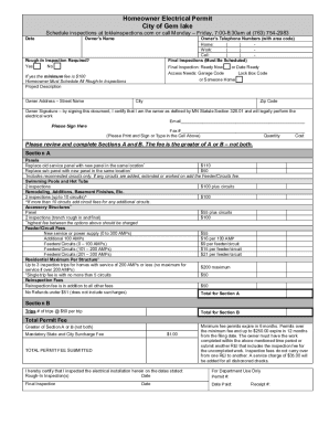 Fillable Online Homeowner Electrical Permit City of Gem lake Fax Email ...