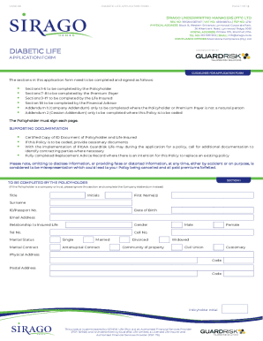 Fillable Online sirago co diabetic life application form Fax Email ...