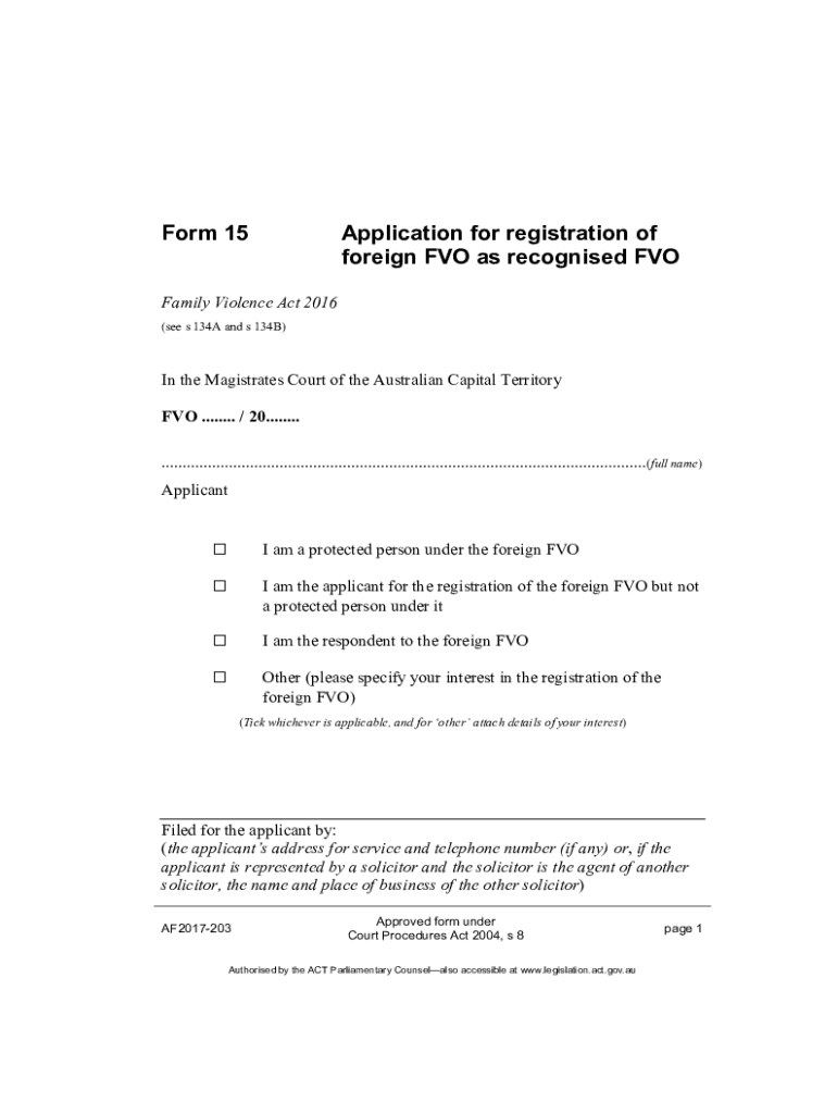 Fillable Online Application for registration of foreign FVO as ...