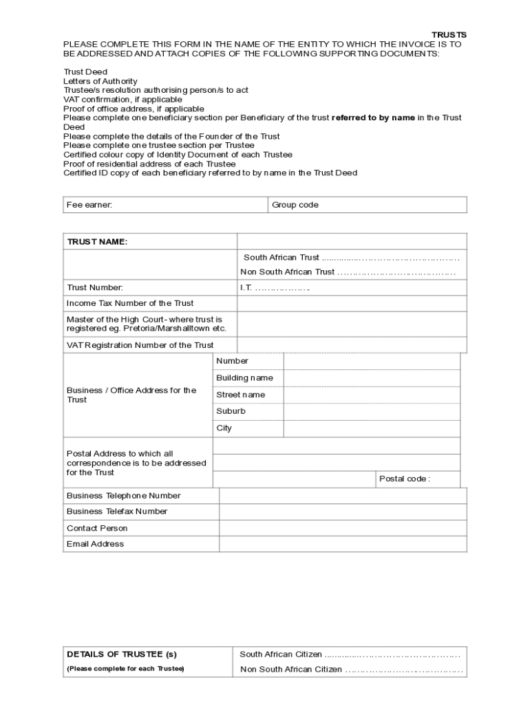 Fillable Online TRUSTS PLEASE COMPLETE THIS FORM IN THE NAME ... Fax ...