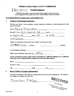 Fillable Online PENNSYLVANIA PUBLIC UTILITY COMMISSION y r J ... Fax ...