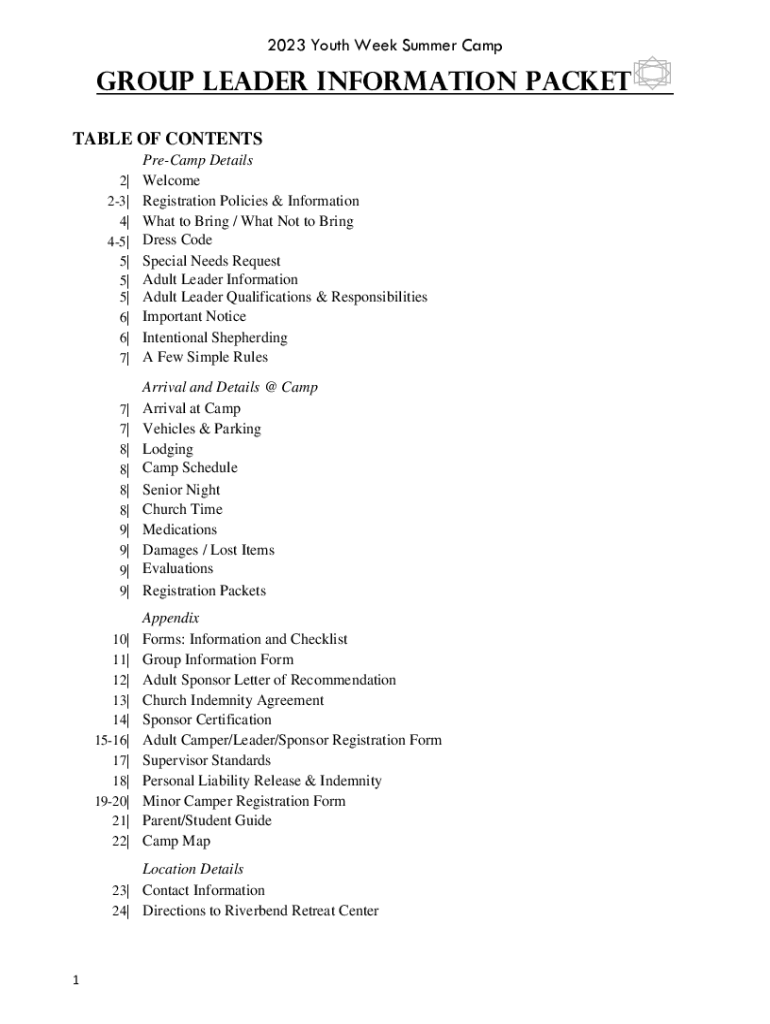 Fillable Online GROUP LEADER INFORMATION PACKET Fax Email Print - pdfFiller