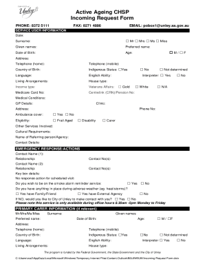 Fillable Online Active Ageing CHSP Incoming Request Form Fax Email ...