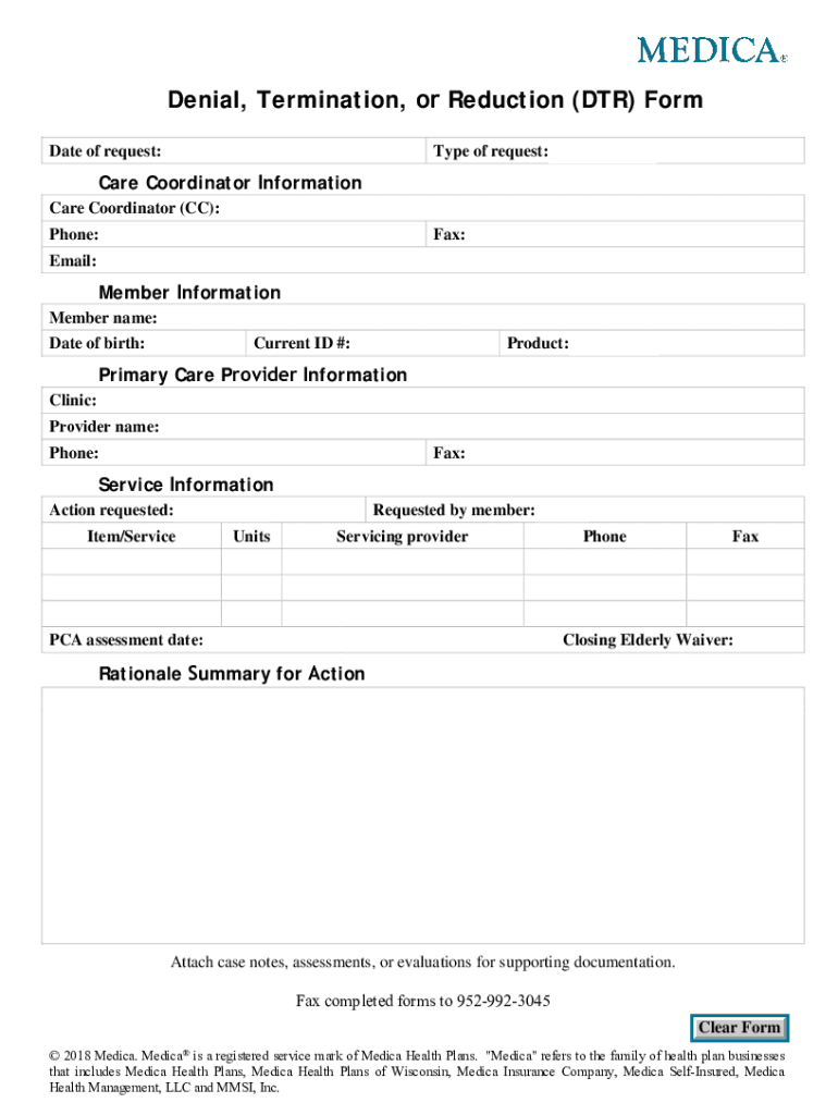 Fillable Online Denial-Termination-Reduction (DTR) Request Form Fax ...
