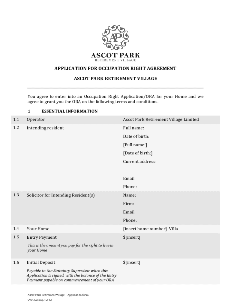 Fillable Online Application form. Arena Living new template ORA - VTC comments inclu Fax Email ...
