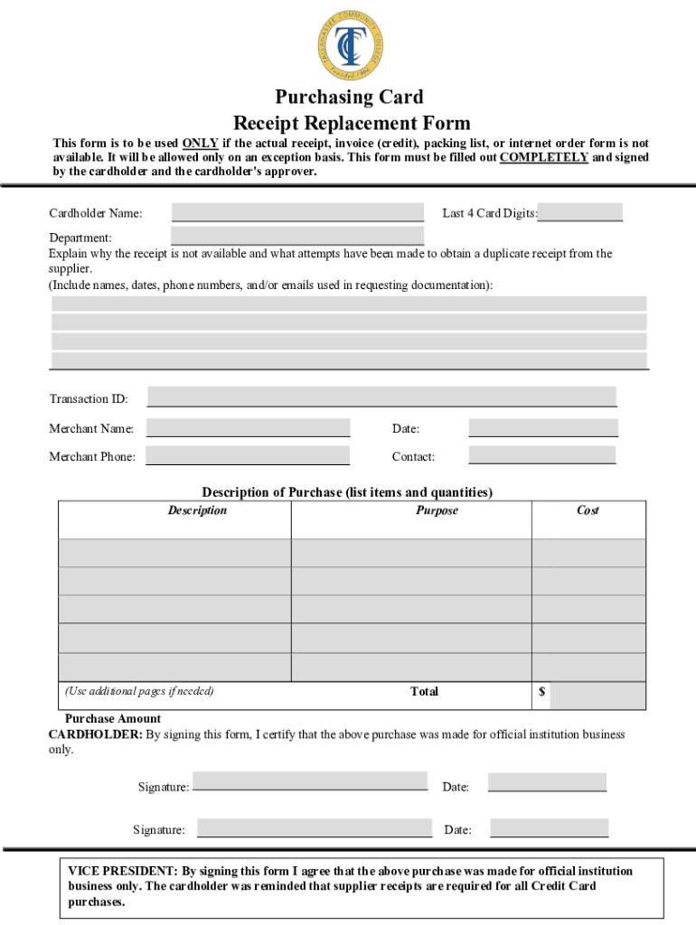 Fillable Online Missing Receipt Form Guidelines - Financial Services ...