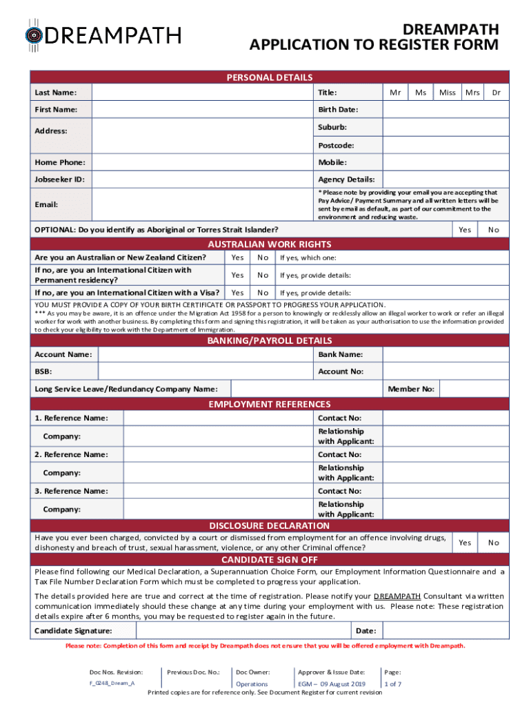 Fillable Online DREAMPATH APPLICATION TO REGISTER FORM Fax Email Print ...