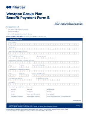 Fillable Online Westpac Group Plan Benefit Payment Form B Fax Email ...